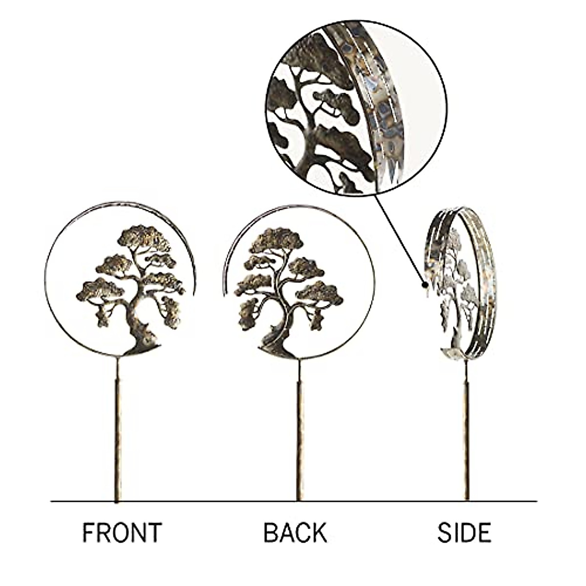 Vivaterra Bonsai Tree Wind Spinner, 63.25" H, Zen Garden Spinner, Recycled Metal Spinner with Outside Metal Sculpture Stake Construction for Patio Lawn & Garden Decoration