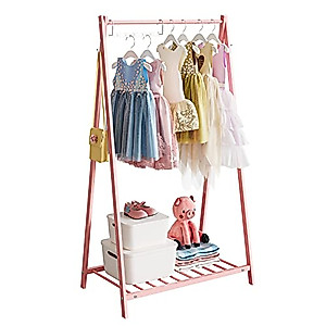 Bestier Pink Clothing Rack, Kids Clothing Rack with Bottom Storage Shelf, Sturdy Steel Dress up Rack for Girls, Kids, Childs, Baby, Toddler (15" D x 25" W x 46" H)