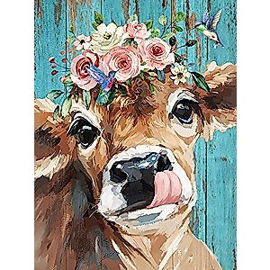 Cow Diamond Art Painting Kits for Adults - Round Full Drill Diamond Dots Paintings for Beginners, 5D Paint with Diamonds Pictures Gem Art Painting Kits DIY Adult Crafts Diamond Art Project Kits