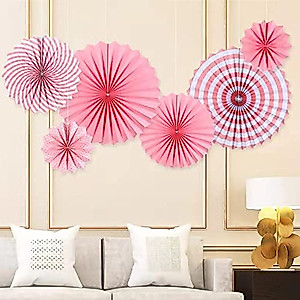 Pink Birthday Party Decorations Kit Pink Paper Fan flower Star Garland Happy Birthday Banner Pink White Golden Tassels Party Decor For Girls and Women