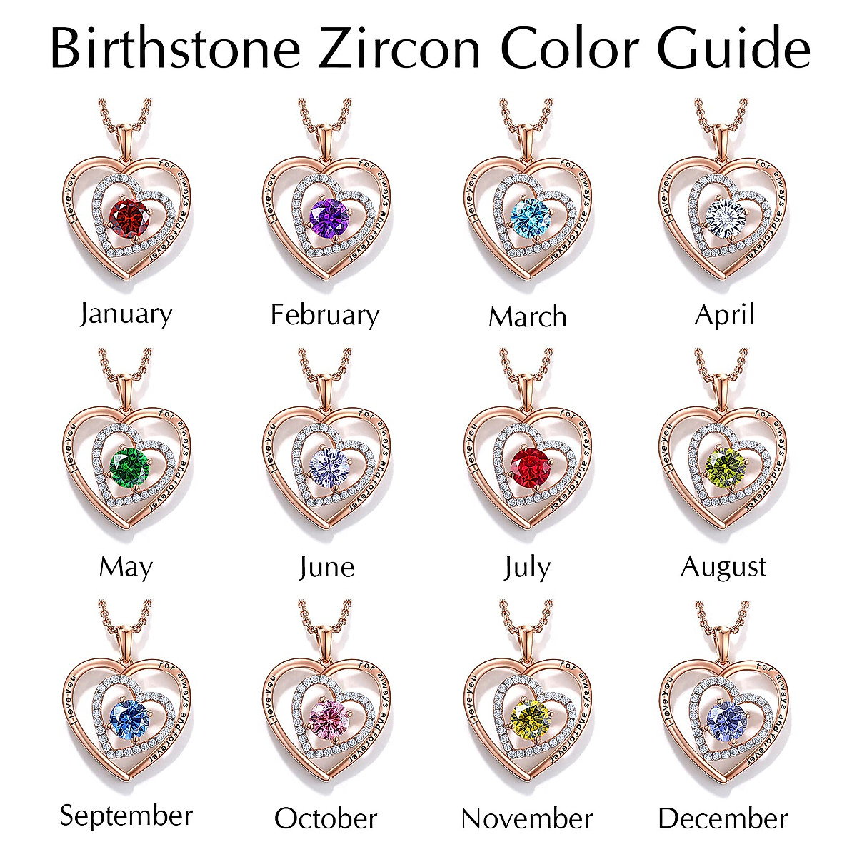 JD & P Rose Gold Double Heart Pendant Necklace for Women, March Cubic Zirconia Birthstone Jewelry Birthday Christmas Gift Ideals for Mom Mother Wife Daughter Grandma Girlfriend Her