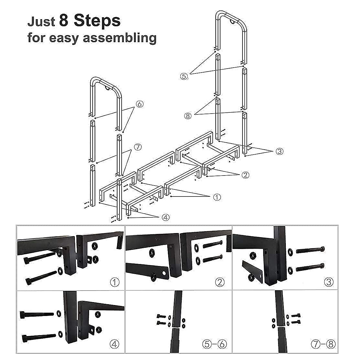 Artibear Firewood Rack Stand 4ft With Log Holder Cover For Outdoor Indoor Fireplace Wood Pile Storage Stacker Organzier