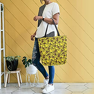 ALAZA Mr. Men and Little Miss Canvas Tote Bag for Women Travel Work Shopping Grocery Top Handle Purses Large Totes Reusable Handbags Cotton Shoulder Bags