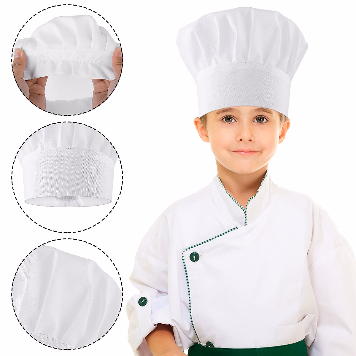 Lusofie Kids Chef Hat Adjustable White Chef Hats Elastic Kitchen Cooking Cap Baker Hat Chef Hat for Kids Girls Boys
