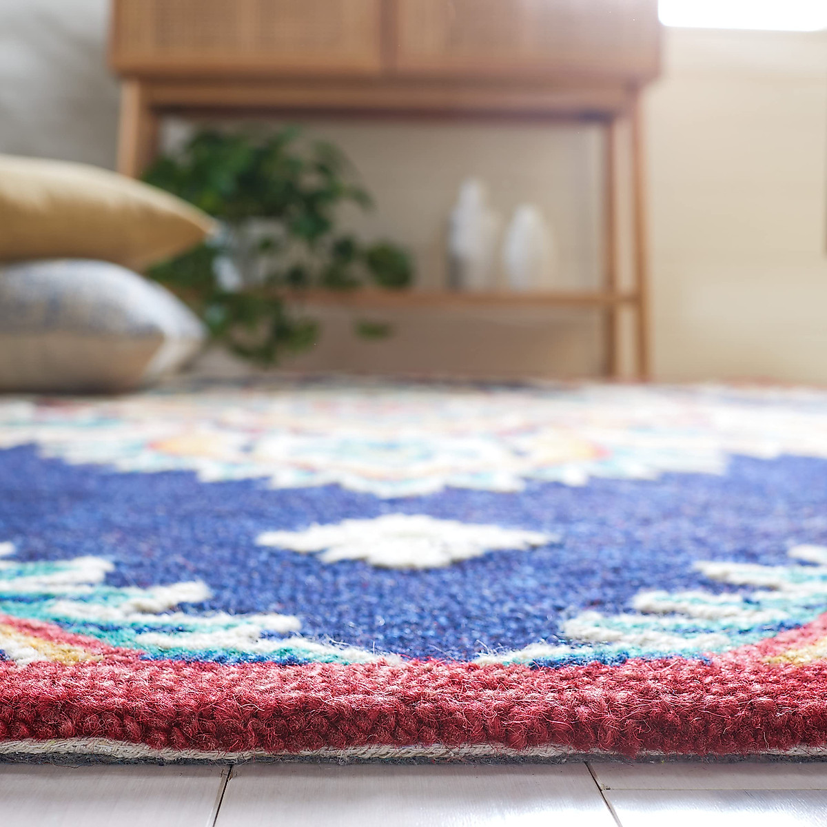 SAFAVIEH Blossom Collection 8' x 10' Navy/Red BLM564N Handmade Floral Premium Wool Living Room Dining Bedroom Area Rug