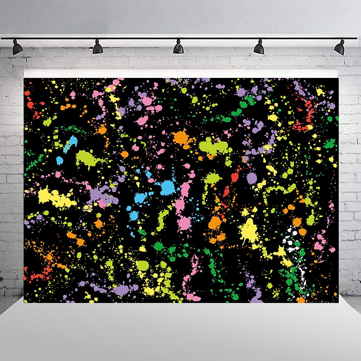 Colorful Paint Splash Backdrop Abstract Graffiti Style Photography Background Neon Glow Splatter Hip Hop Disco Retro 80's 90's Happy Birthday Glow Party Art Vinyl 7x5ft Banner Photo Studio Props
