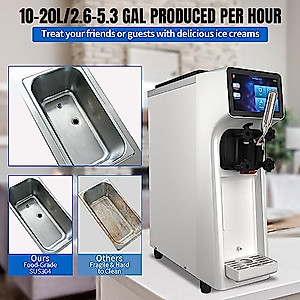 XPW Commercial Ice Cream Machine - 1000W Single Flavor Soft Serve 110V Ice Cream Maker Machine 2.7 to 4 Gallons/H Touch LCD display & Auto Clean, Ideal Ice Cream Machine for Home Bars Restaurants