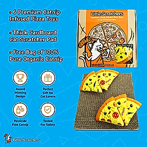 Little Scratchers Pizza Cat Toys (Large) - Includes 6 Pizza Catnip Toys & Thick Cardboard Cat Scratch Pad, Cat Gift Set, Funny Cat Gifts for Christmas, Cat Birthday Toys, Cute Cat Scratcher Toys