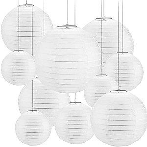 Lantern 30 Pcs 4 Inch-12 Inch White Paper Lantern Chinese Lanterne Papier Lampion Wedding Party Halloween Christmas Event Hanging Decor (Color : White)
