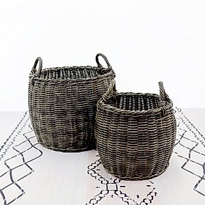 Set of 2 CATLEZA 13-inch and 16.5-inch Stackable Hand Woven Wicker Storage and Laundry Basket with Handles - Espresso