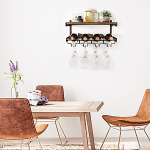 B4Life Wine Rack Wall Mounted with Stemware Rack, Wine Glass Rack Wall Mounted,Holds 8 x Glasses and 7 x Wine Bottles, Industrial Wine Glass Rack Wall Wine Rack with Wine Glass Holder