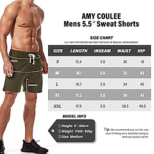 AMY COULEE Mens Athletic Workout Shorts 5.5" Cotton Casual Shorts Elastic Waist Joggers Sports Sweat Shorts (Army Green, M)