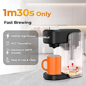 CHULUX 1000W Compact Single Serve Coffee Maker, Instant One Cup Coffee Pod Maker for K Cup & Ground Coffee, Stainless Steel Capsule Coffee Machine, 90s Fast Brewing