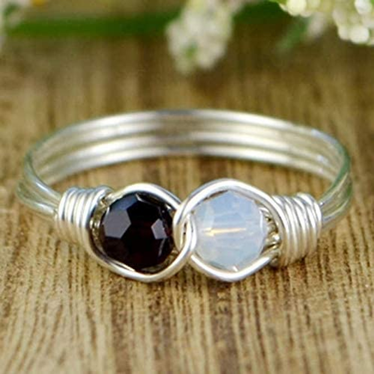 Any Two Crystals Birthstones Infinity Symbol Ring in Sterling Silver or 14kt Yellow or Rose Gold Filled Handmade Wire Wrapped Ring- Made to size 4-14