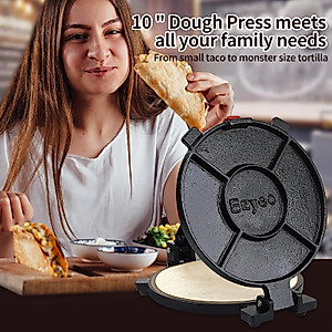 Ezyec Cast Iron Tortilla Press 8-10 Inch, Large Roti Maker with Silicone Grip Handle for Roti, Taco, Flour, Corn, Dough, Chapati, Sturdy Prensa Para Tortillas Maker Press W/ 50 Pcs Parchment Paper