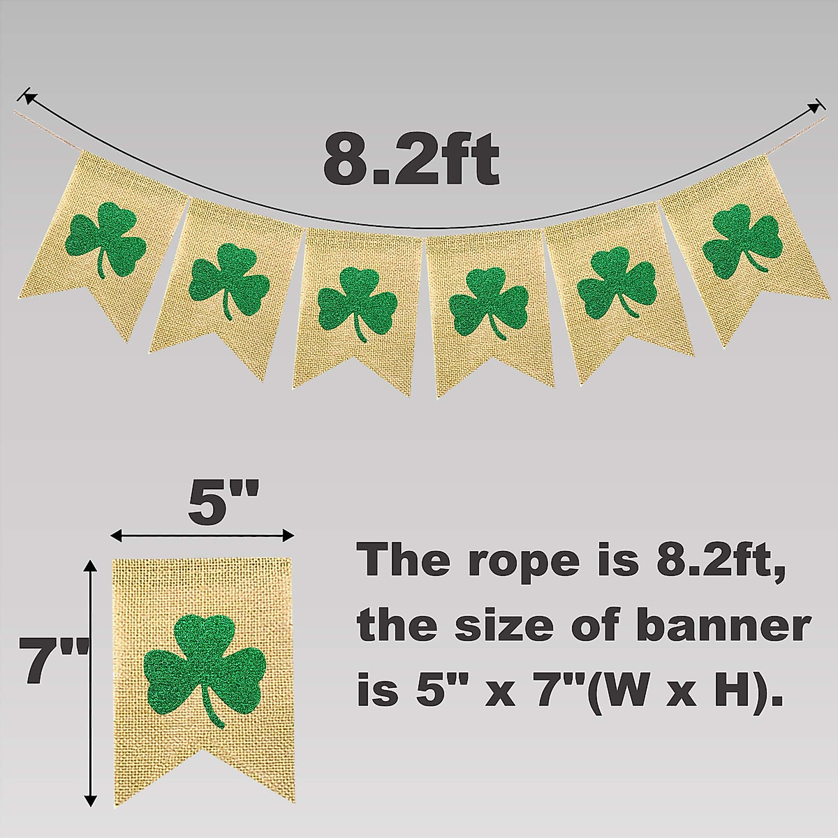 FAKTEEN St. Patrick's Day Glitter Shamrock Clover Burlap Banner - Green and Light Green Color Irish Party Supplies Home Hanging Garland Decor