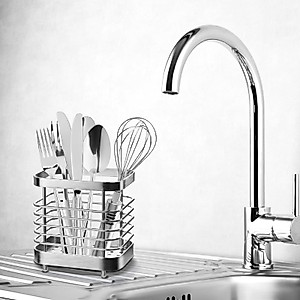 IWNTWY Utensil Holder, Stainless Steel Utensil Drying Rack with Detachable Base, Dish Drainer for Kitchen Counter, Silverware Cutlery Flatware Holder Forks, Knives, Spoons, Chopsticks Organizer