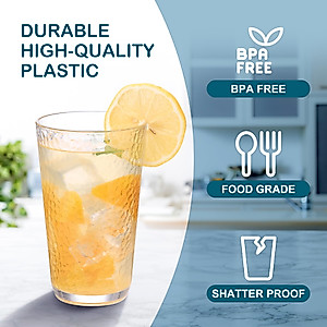CiWiVOKi Plastic Drinking Glasses (Set of 16), 17oz Plastic Tumblers, Acrylic Glasses Drinkware, Reusable Plastic Cups for kitchen, Stackable, BPA-Free, Dishwasher-Safe, Clear