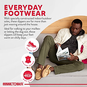 Minnetonka Mens Pile Lined Moccasin Slipper with Hard Soles Brown, 8.5