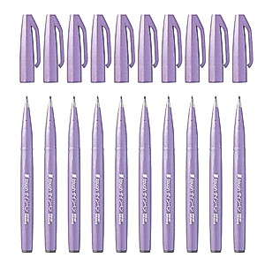 Pentel SES15C-V3X Brush Sign Pen Light Purple Fibre Pen Brush Like Tip Pack of 10