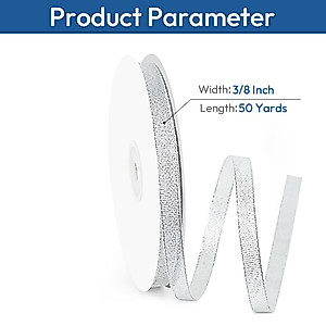 Isaspire 3/8" Width x 50 Yards Metallic Glitter Ribbon with Spool, Silver Glitter Ribbon Perfect for Gift Wrapping, Festival Decoration, Wedding, Christmas, DIY Craft Projects