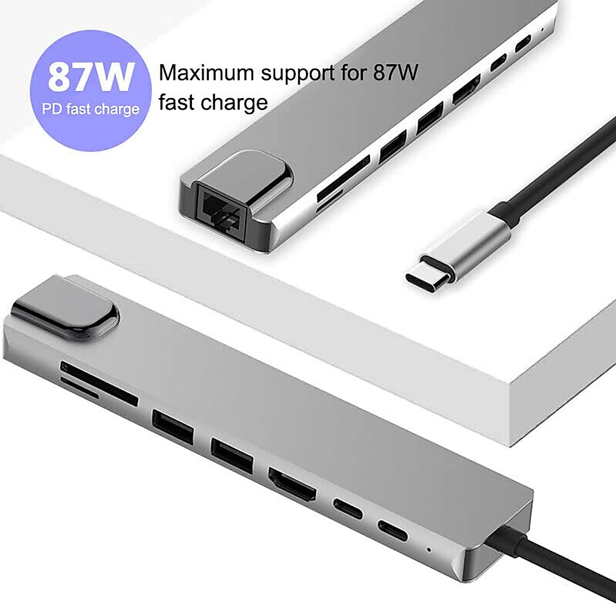 8 in 1 Multiport USB-C HUB to 4K HDMI USB 3.0 Aux Adapter