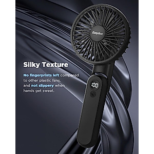 EasyAcc Portable Handheld Fan,4000 Battery Portable Fan for Travel [Ultra Quiet Powerful] 5 Speed Backup Power Digital Display Lanyard Rechargeable Foldable Personal Hand Fan for Olympic Games Black