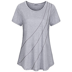 MOQIVGI Workout Tops for Women Short Sleeve Loose Fit Sweat Wicking Round Neck Activewear Yoga Muscle Sprots Gym Shirts Summer Athleisure Womens Clothes Grey Medium