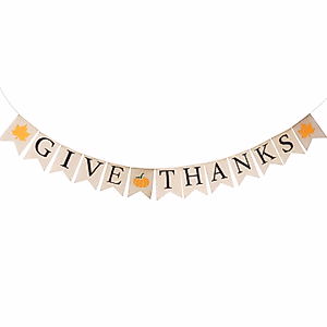 Lulu Home Fall Festive Banner, 6.6 FT Burlap Give Thanks Banner, Harvest Banner Decorations, Fall Party Decor Autumn Sign