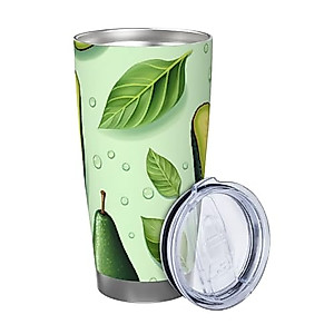 AYCZN Avocado Leaves 20 OZ Tumbler Stainless Steel Travel Coffee Mug, Summer Fruit Insulated Water Bottle with Lid and Straws Leakproof Thermal Cup