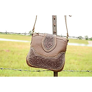 Concealed Carry Tooled Leather Crossbody Purse - Black