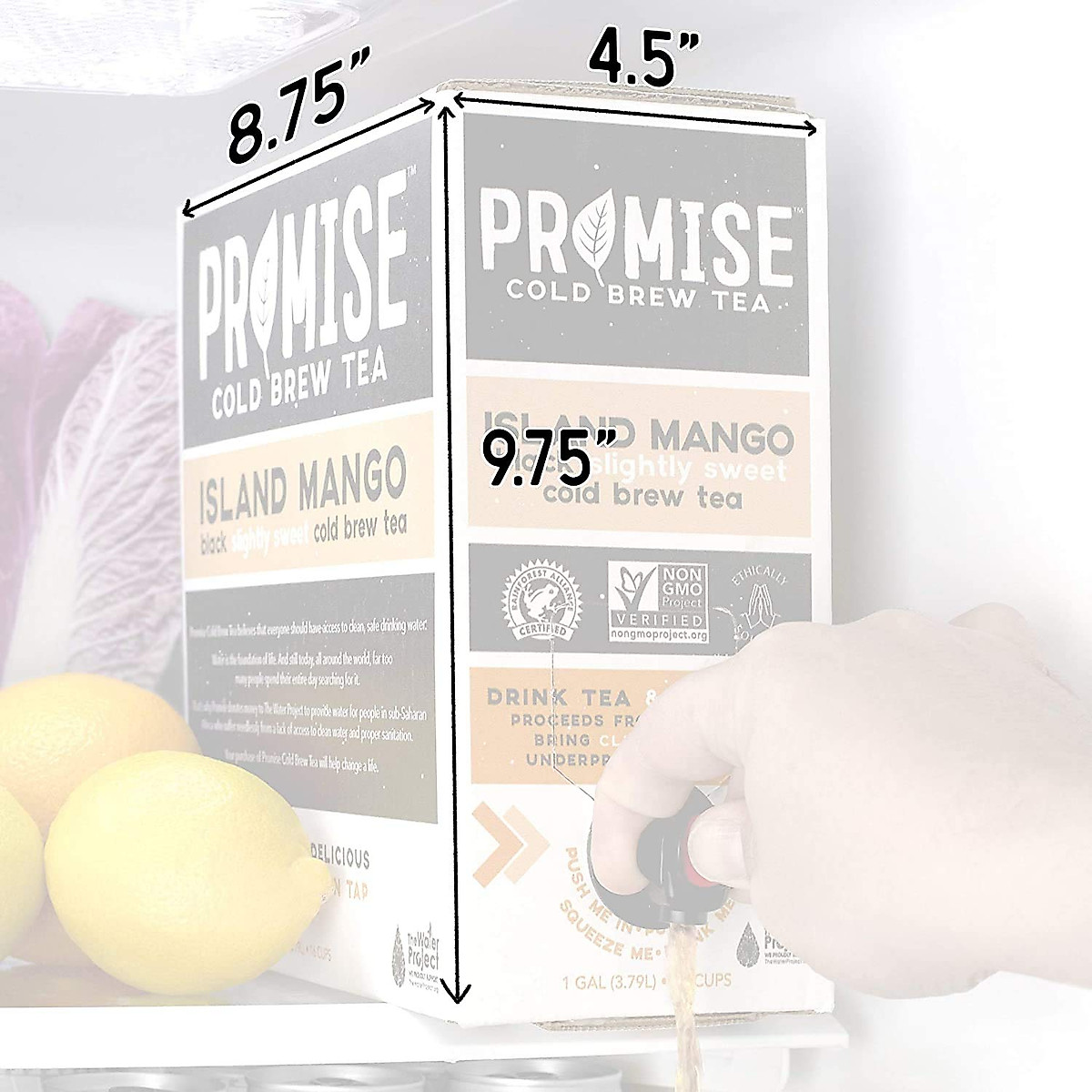 Promise Beverages Slightly Sweet Island Mango Cold Brew Tea On Tap (1 Gallon / 128 fluid ounces) Rainforest Alliance Certified Bag In Box Liquid, Ready To Drink Sweetened with Stevia