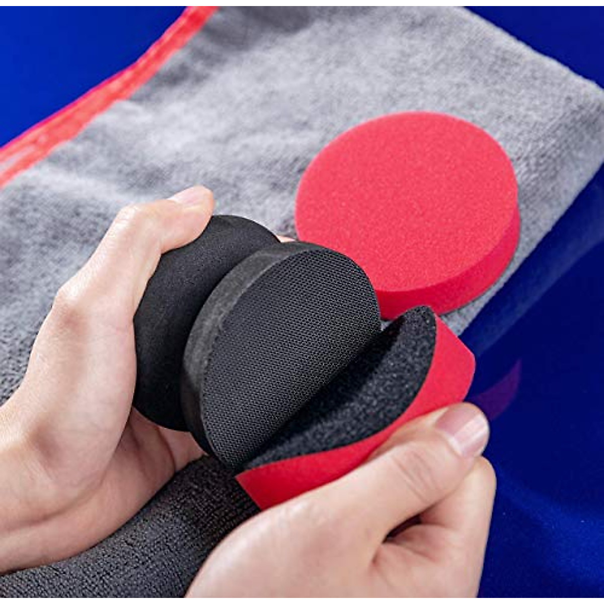 SGCB Car Hand Wax Applicator Pad Kit, 3” Dia Sponge Tire Dressing Applicator Pad with Grip, Tire Shine Compound Applicator Pad, Reusable Polish Foam Applicator for Rubber Tires Exterior Plastic Trim