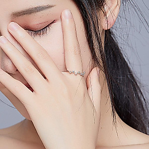 Presentski Star Ring 925 Sterling Silver-Color CZ Dainty Rings for Women