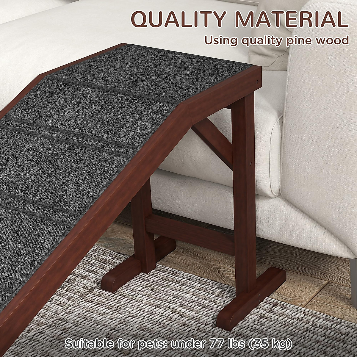 PawHut Dog Ramp for Bed, Pet Ramp for Dogs with Non-Slip Carpet and Top Platform, 74" x 16" x 25", Brown