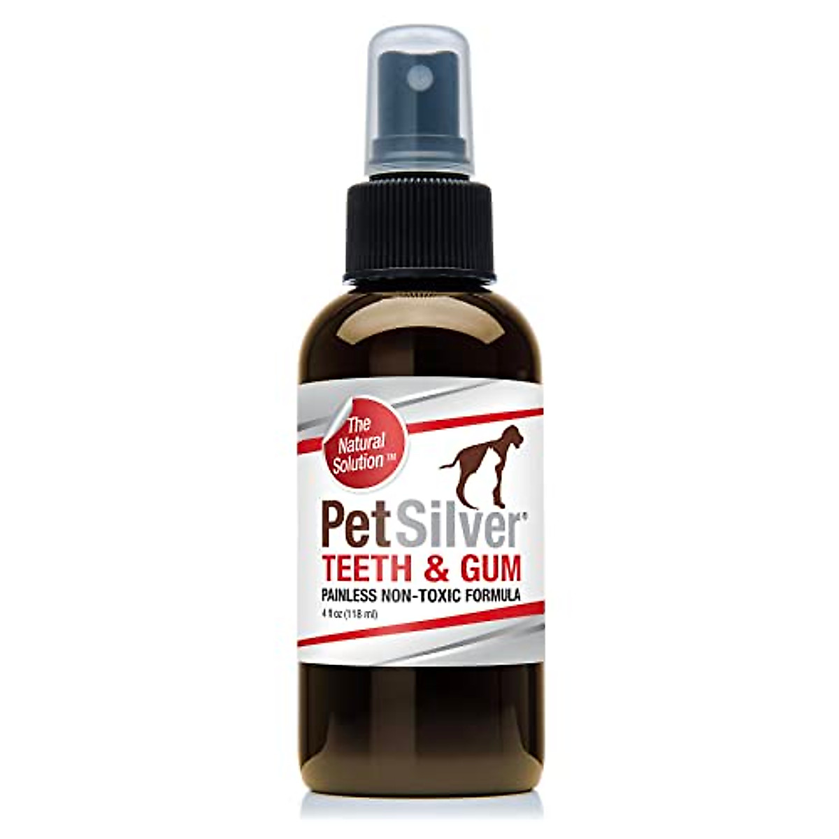 PetSilver Teeth & Gum Spray for Dogs & Cats, Eliminate Bad Breath, Natural Pet Dental Care Solution, Targets Tartar & Plaque, Clean Teeth Without Brushing, Easy to Apply, Chelated Silver, 4 fl oz