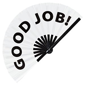 Good job! hand fan foldable bamboo circuit hand fan funny gag slang words expressions statement gifts Festival accessories Rave handheld Circuit event fan Clack fans (White)