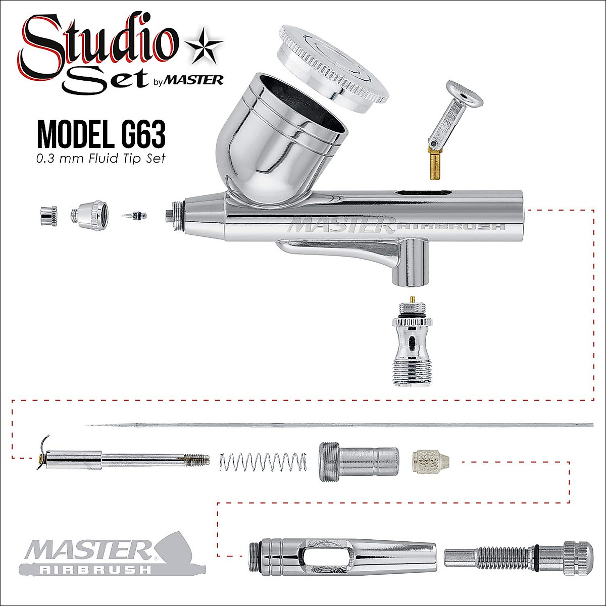6 Pack Set of Multi-Purpose Precision Dual-Action Gravity Feed Airbrushes