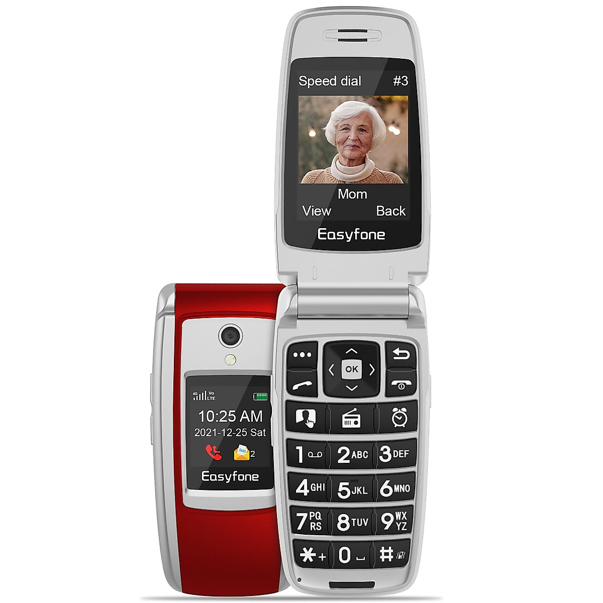 Easyfone T300 4G Unlocked Big Button Flip Cell Phone for Seniors, Clear & Loud Sound and Hearing aid Compatible, SOS Button, SIM Card Included, Big Battery with a Charging Dock, FCC Certified (Red)