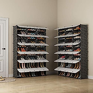 KOUSI Portable Shoe Rack Organizer 144 Pairs Tower Shelf Storage Cabinet Stand Expandable for Heels, Boots, Slippers, Black