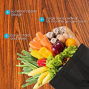 Houseables Insulated Bags, Reusable Groceries Tote, Thermal Shopping Bag, 3 Pack, Black, 16" x 13" x 9", Extra Large (XL), Refrigerated Grocery Delivery, Hot, Cold, Frozen Foods Cooler, With Zipper