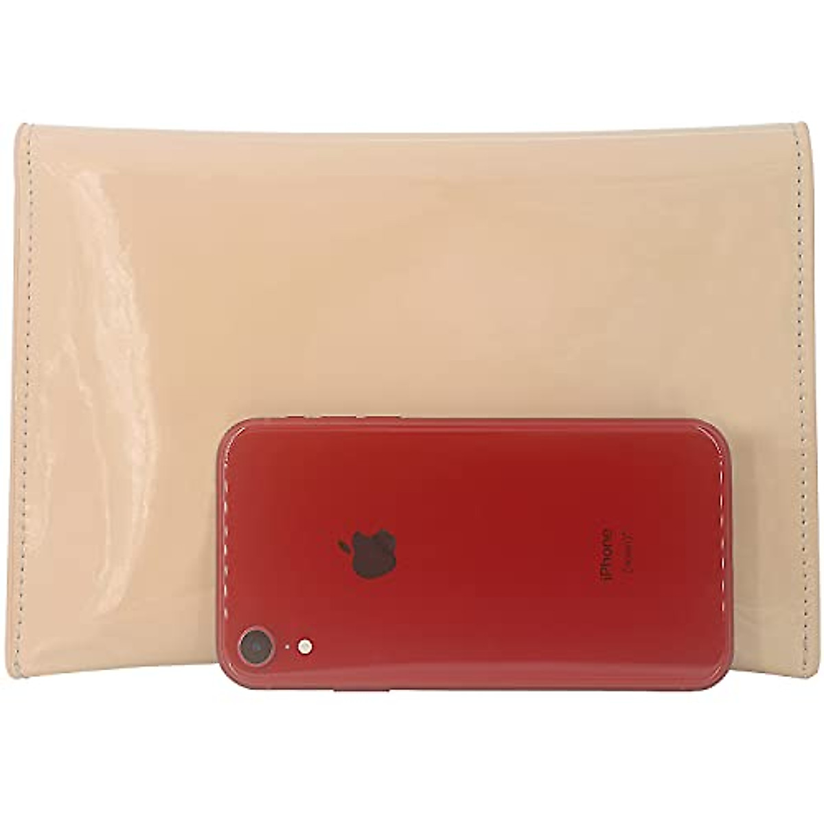 Dexmay Women Envelope Clutch Handbag Patent Leather Pouch Foldover Dress Purse Nude
