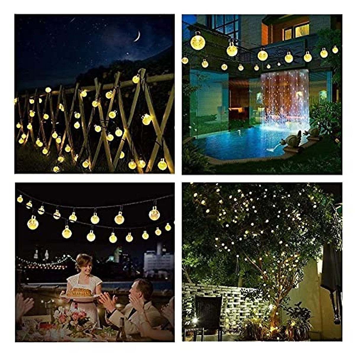FOVKP Solar String Lights 50 LED Outdoor String Lights Garden Crystal Ball Decorative Lights Waterproof Indoor Fairy Lights for Home, Garden, Patio, Party, Yard, Christmas- Warm White