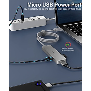 Aceele 5Gbps USB 3.0 Hub, 6 in 1 Ultra Slim Data USB Hub with 4ft Extended Long Cable, USB Multiport Hub with Micro USB Powered Port, SD/TF Card Slot Port, Compatible for PC, Laptop, MacBook
