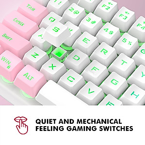 NPET K10 Wired Gaming Keyboard, RGB Backlit, Spill-Resistant Design, Multimedia Keys, Quiet Silent USB Membrane Keyboard for Desktop, Computer, PC（Camellia）