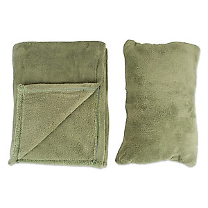 DII Reversible Plush Fleece Blanket Sets, Great for Home, Travel and Camping, Blanket/Pillow Set, Capulet Olive 2 Piece