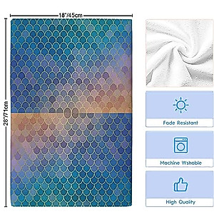 Kitchen Towels Fish Mermaid Glitter Absorbent Tea Towel Soft Hand Dish Towel Ocean Ombre Orange Teal Reusable Washable Cleaning Cloth Hand Bath Towels for Bathroom Bar for Everyday Cooking (Pack of 1)