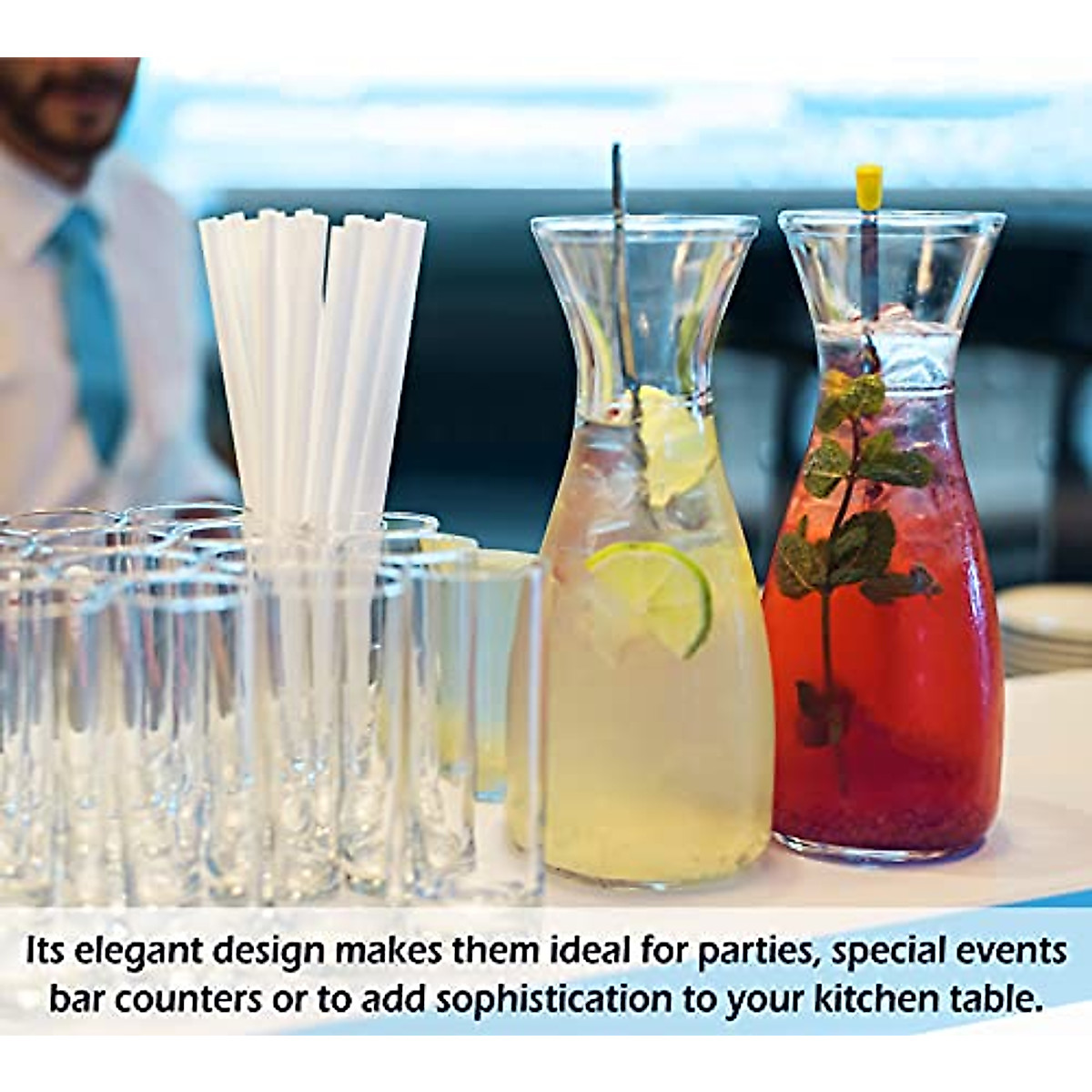 Estilo Glass Carafe With Lid - Wine Carafe with Lid, Juice Serving Carafe, Glass Water Or Wine Carafe- 1 Liter (2) W/Lids, Tall Narrow Neck Design, 33oz, Set of 2, Clear