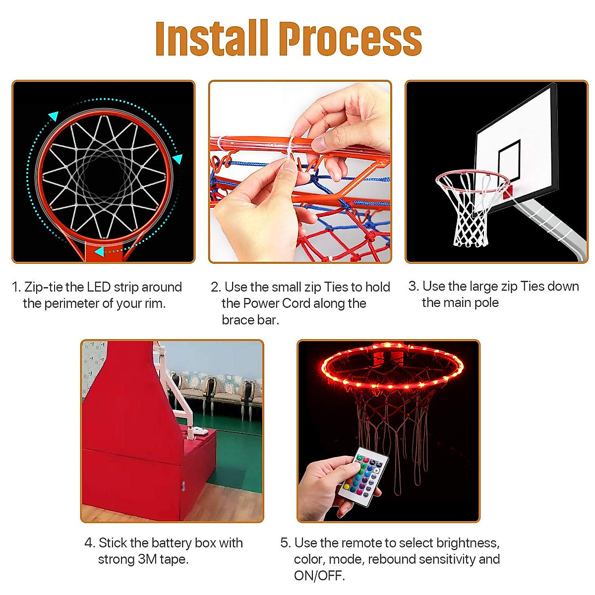 Waybelive LED Basketball Hoop Lights, Remote Control Basketball Rim LED Light, 16 Color Change by Yourself, Waterproof, Super Bright to Play at Night Outdoors, Good Gift for Kids