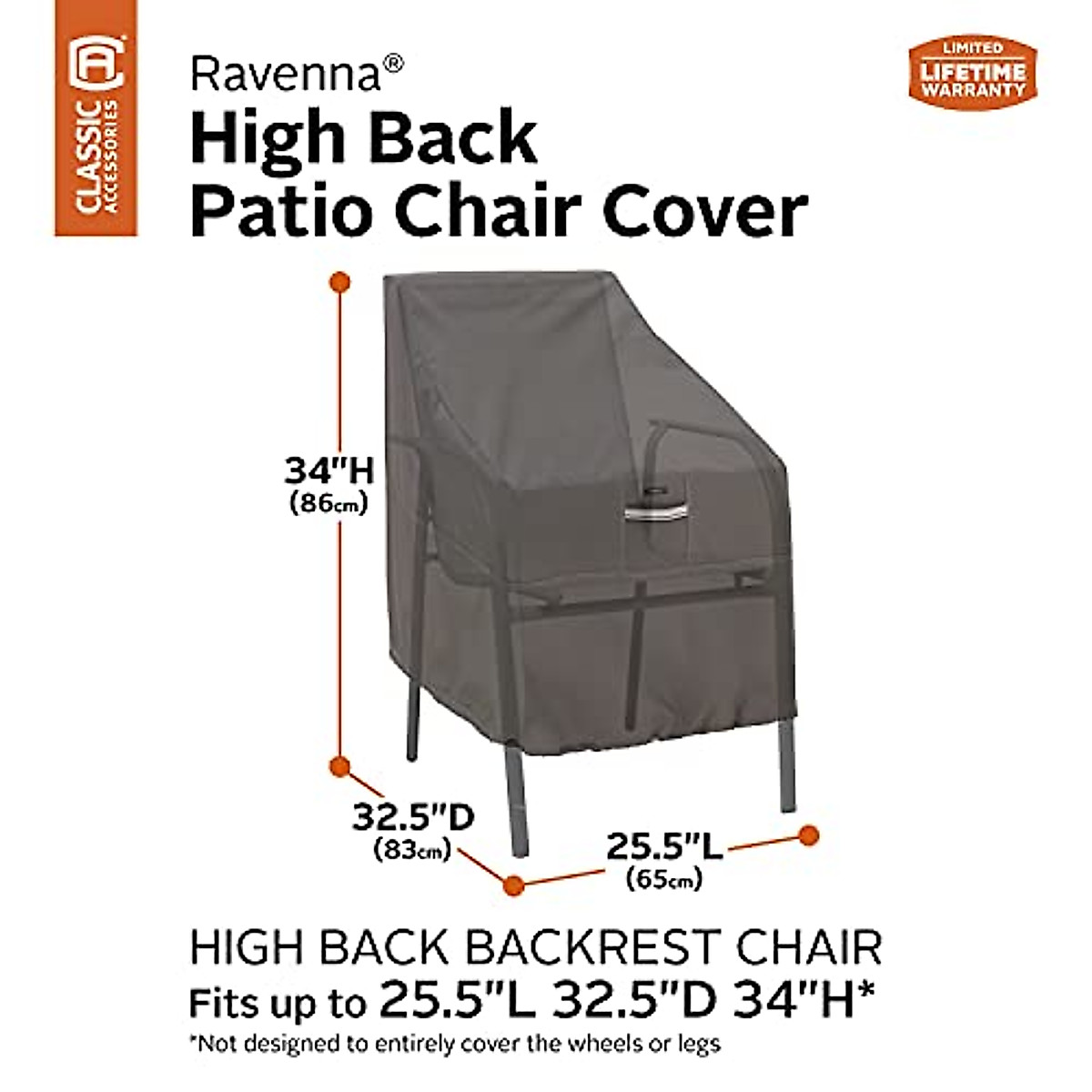 Classic Accessories Ravenna Water-Resistant 25.5 Inch High Back Patio Chair Cover, Outdoor Chair Covers